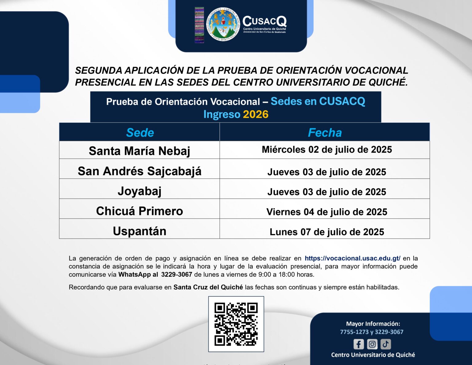 Calendarios Oficiales – Ingreso 2026 – Centro Universitario de Quiché ...